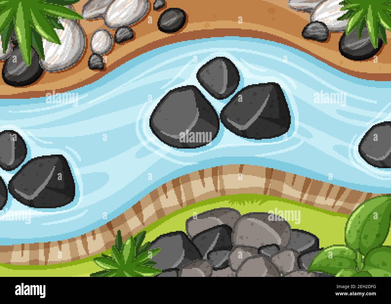 Aerial view of river close up with stone element illustration Stock ...