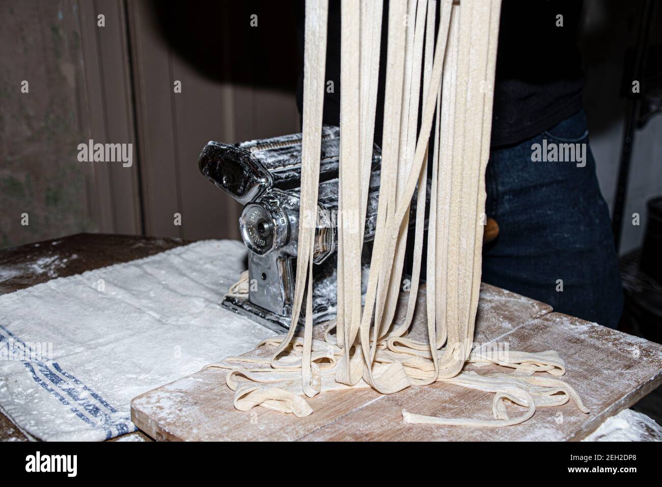 Traditional pasta making fresh past with vintage hand machine Stock ...