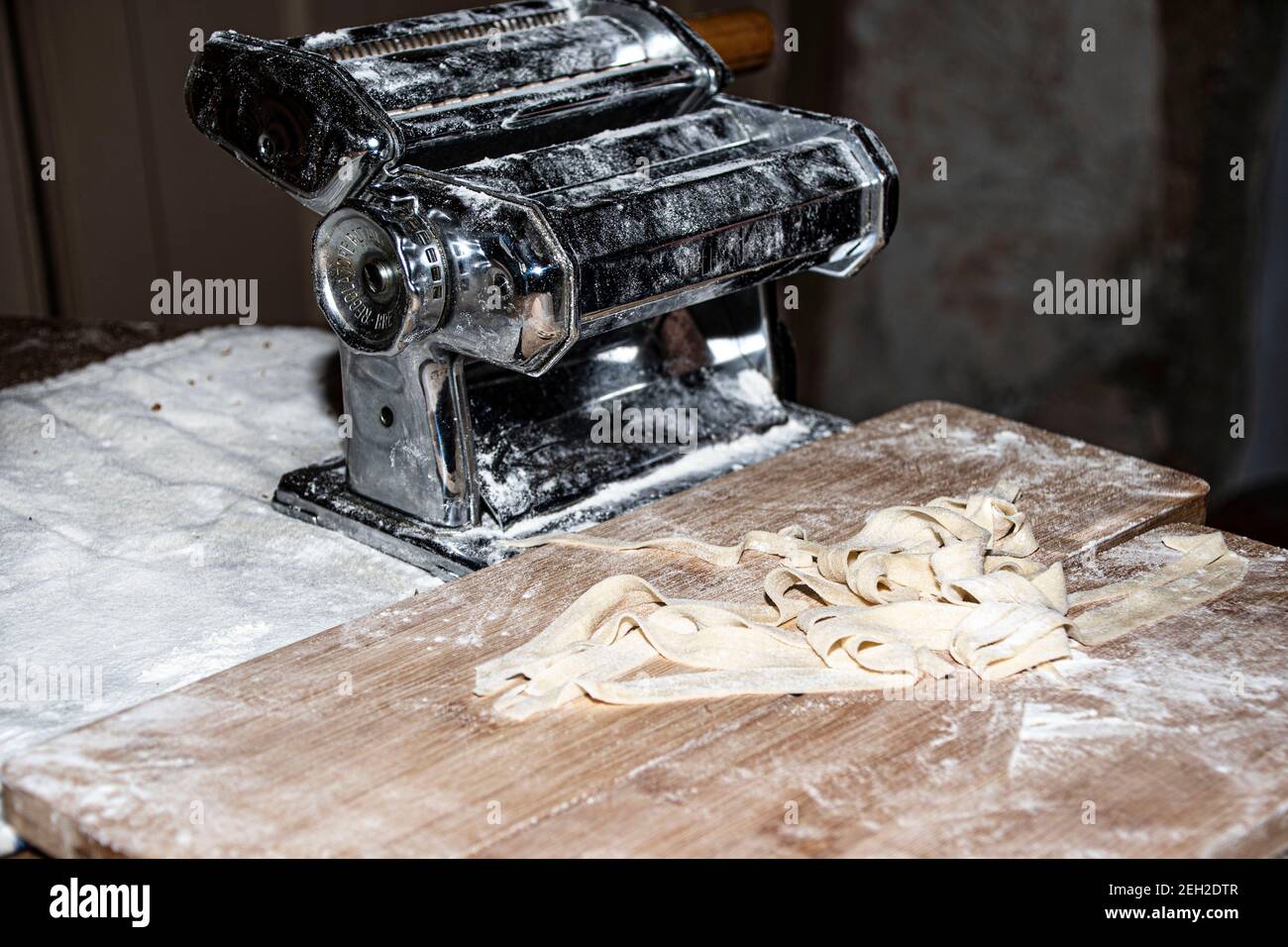 Traditional pasta making fresh past with vintage hand machine Stock ...