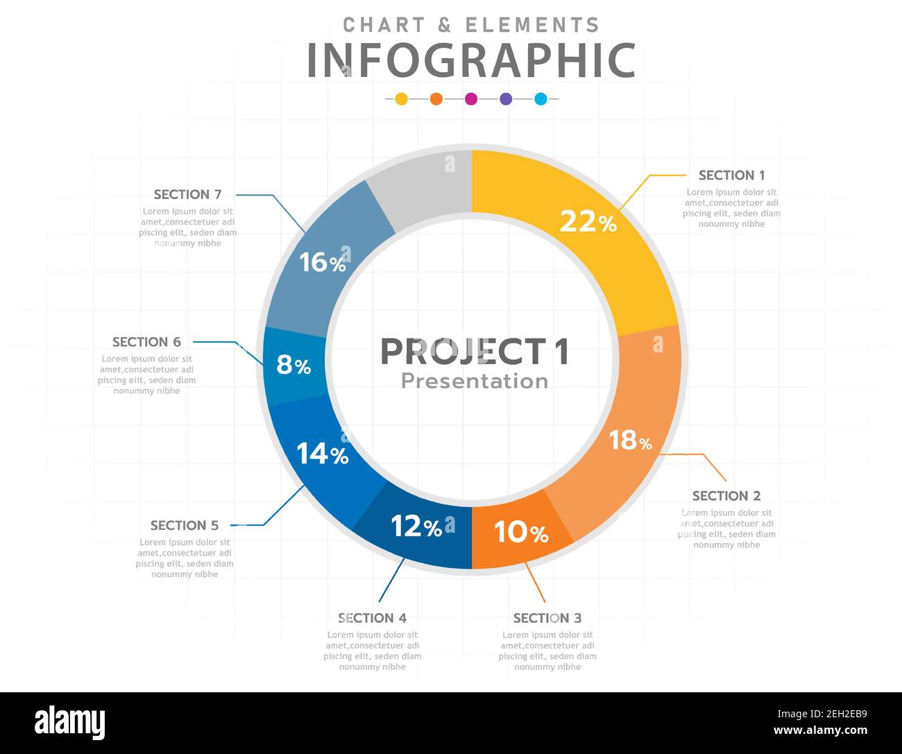 Infographic template for business. 7 Steps Pie Chart diagram element, presentation vector ...