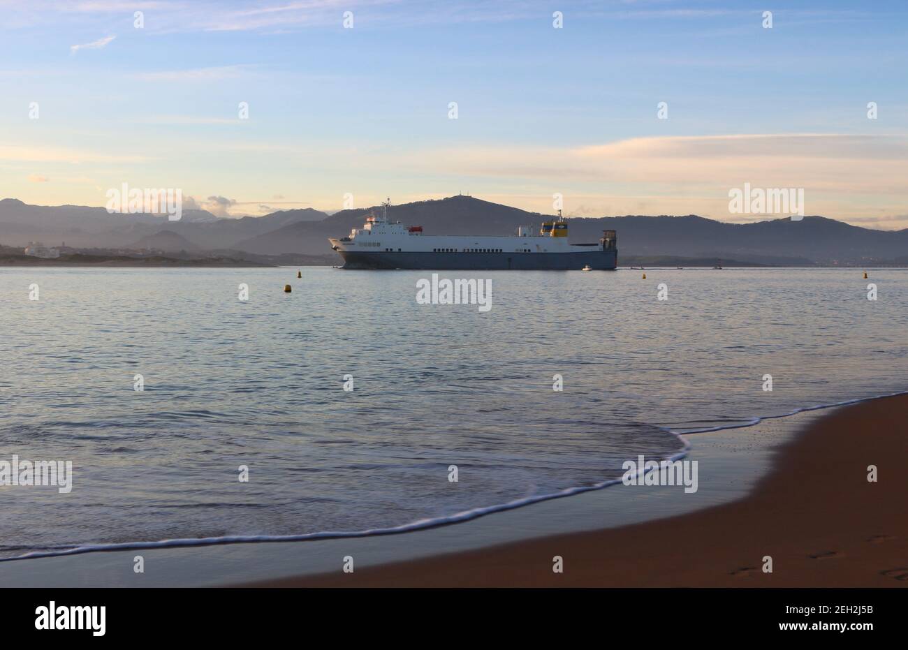 Ro-Ro Cargo merchant ship Celandine leaving the bay of Santander ...