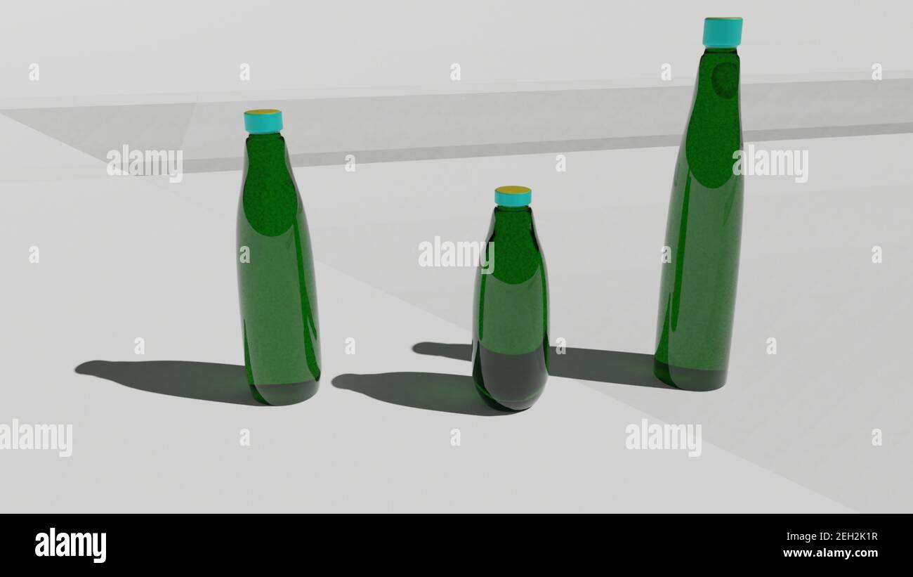3D rendering illustration of the green bottles and their shadows Stock ...