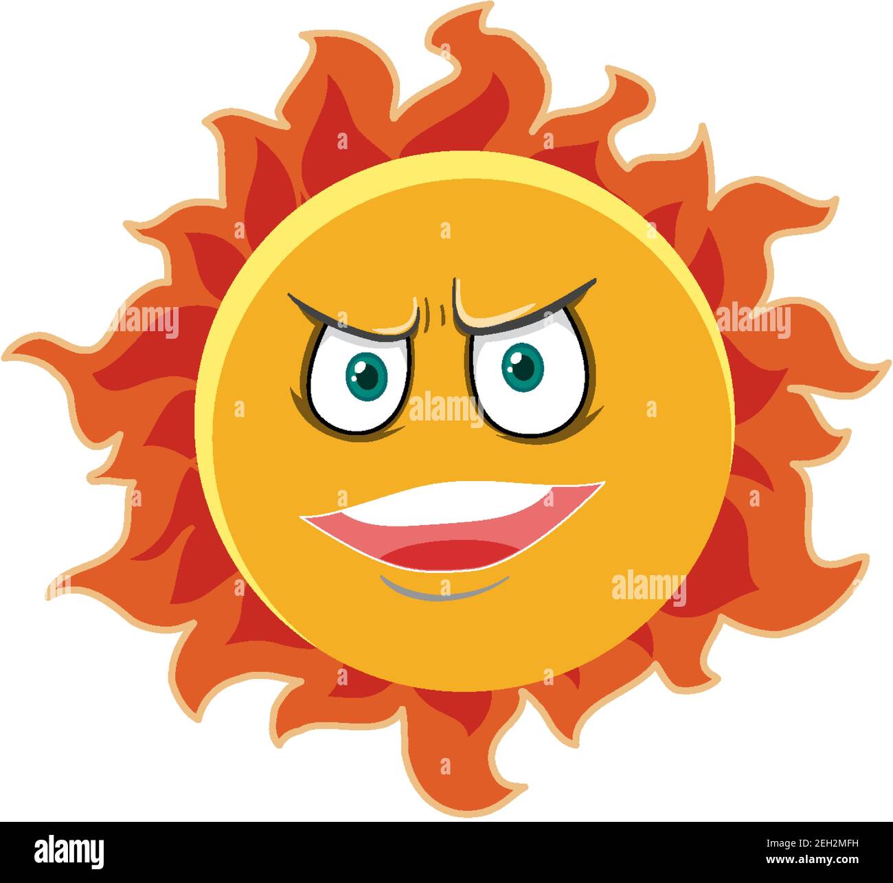 Sun cartoon character with angry face expression on white background ...