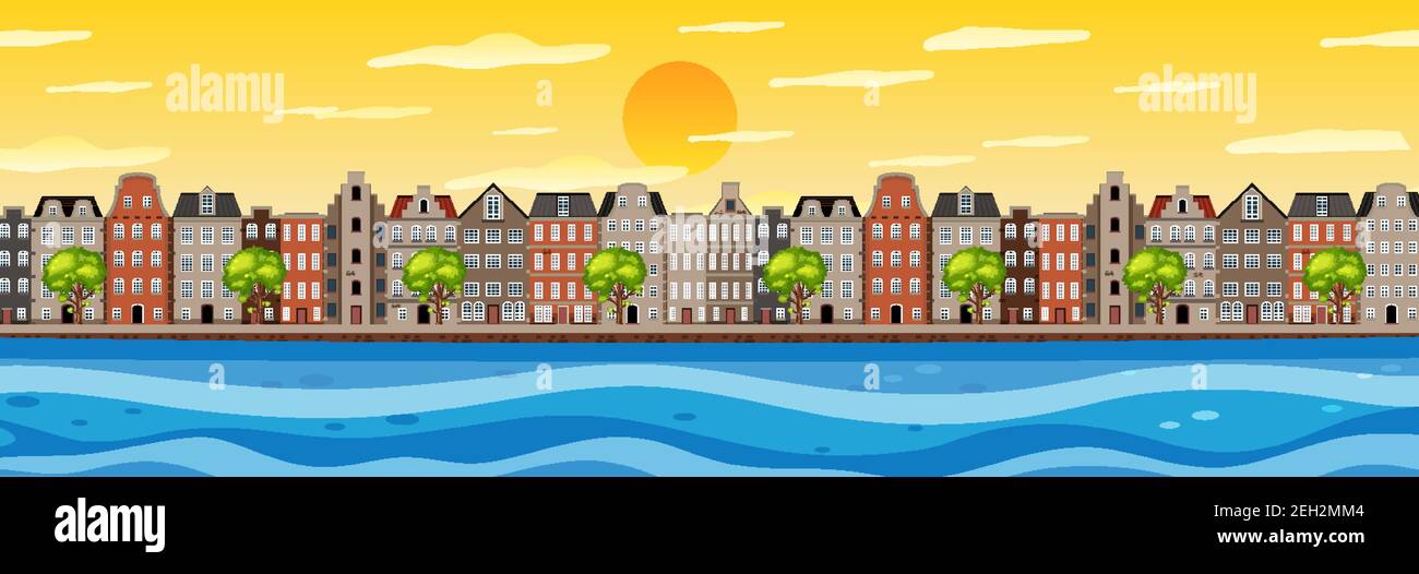Riverside view of the town scene illustration Stock Vector Image & Art ...