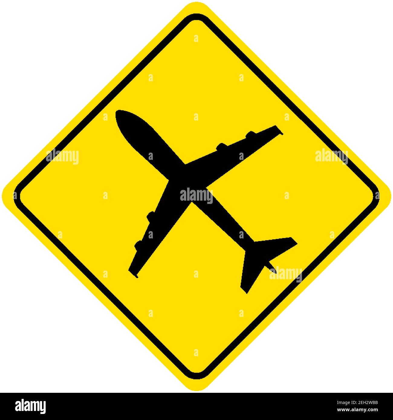 Low flying aircraft ahead yellow sign on white background illustration ...