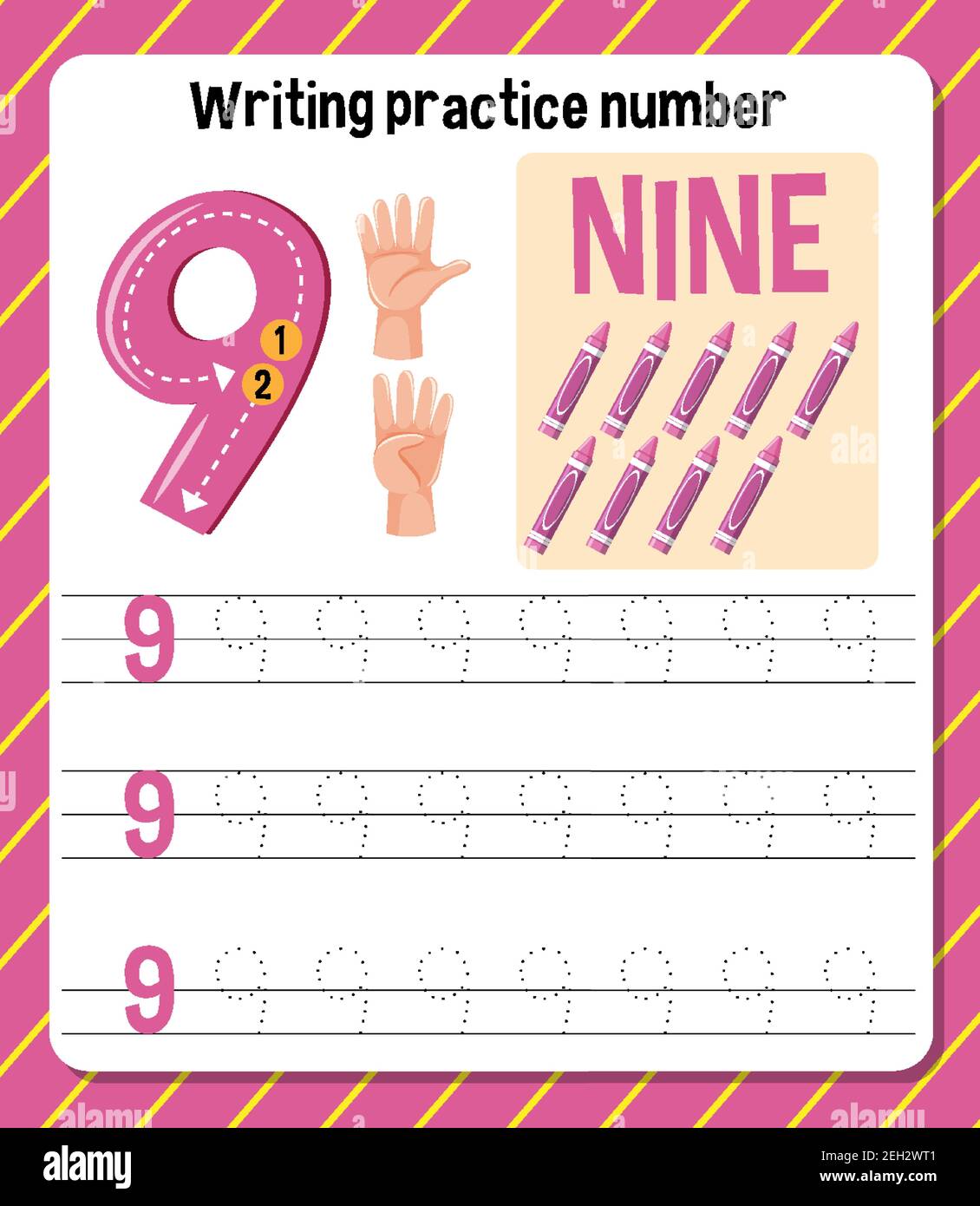 Writing practice number 9 worksheet illustration Stock Vector Image ...