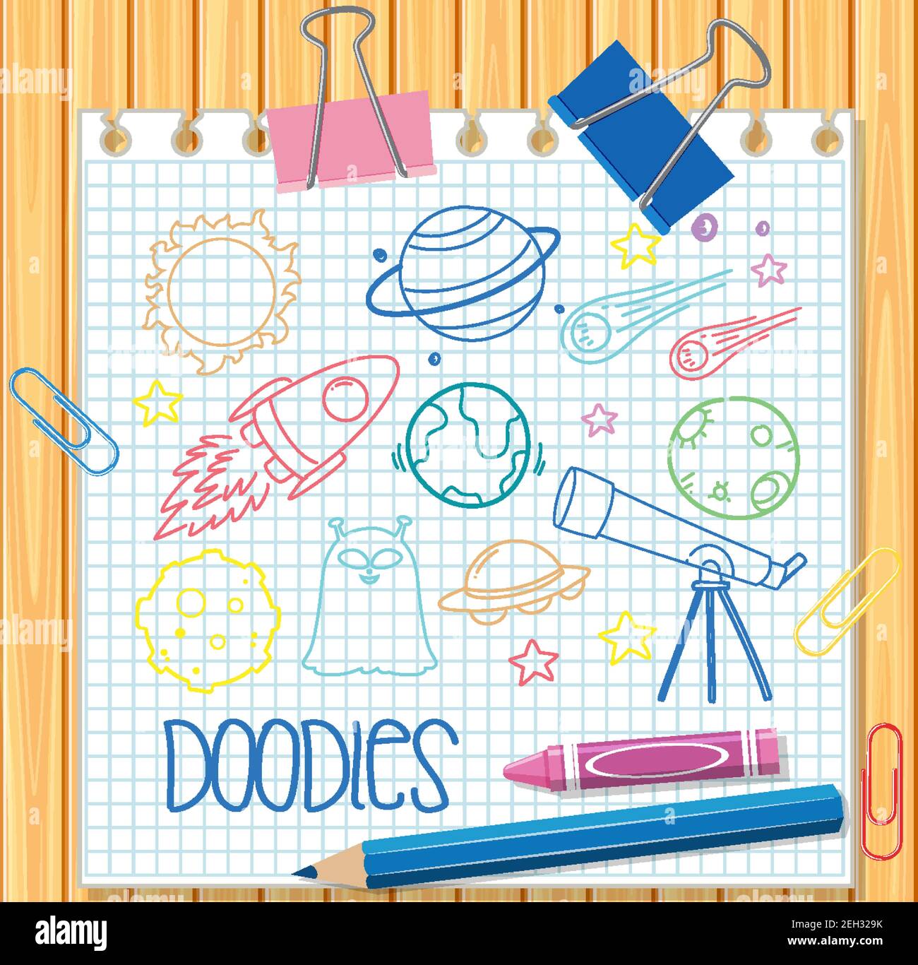 Hand drawing space element doodle on paper illustration Stock Vector ...