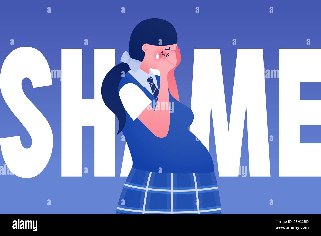 Bold vector poster with crying pregnant teen girl cry, word - shame ...