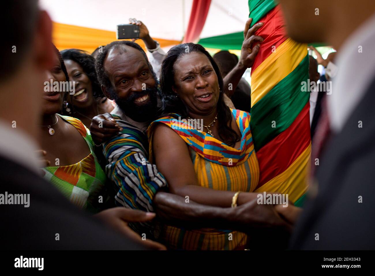 President Barack Obama greets well-wishers in Accra, Ghana where he ...