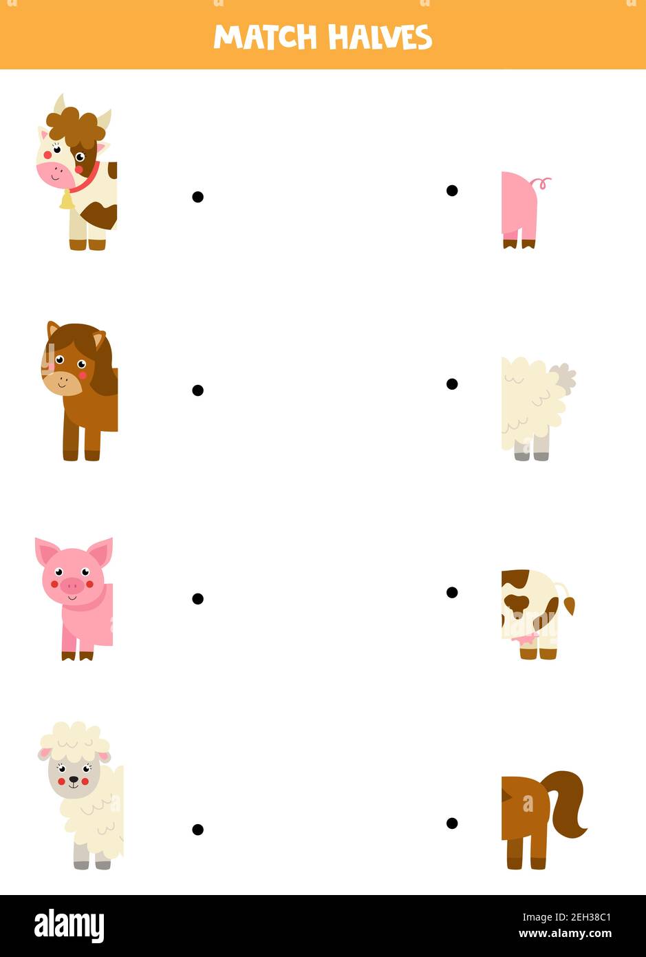 Match halves of cute farm animals. Logical game for kids Stock Vector ...