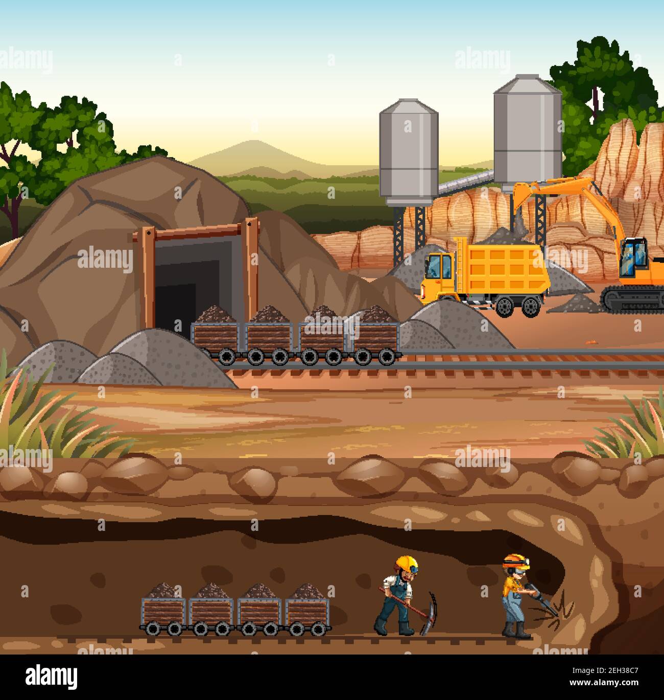 Landscape of coal mining scene illustration Stock Vector Image & Art ...