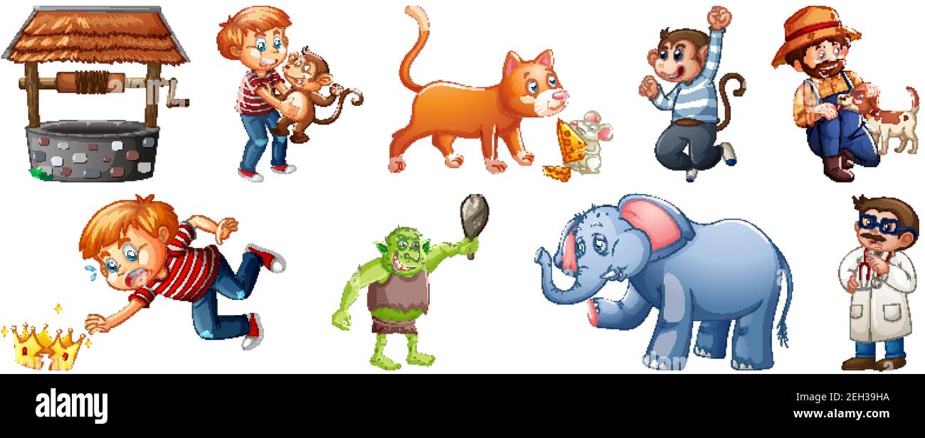 Set of different nursery rhyme character isolated on white background ...