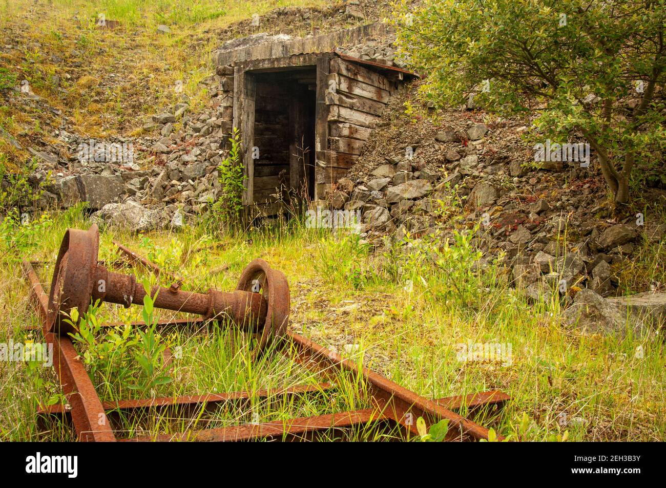 Abandoned mine shaft and old rail track Stock Photo - Alamy