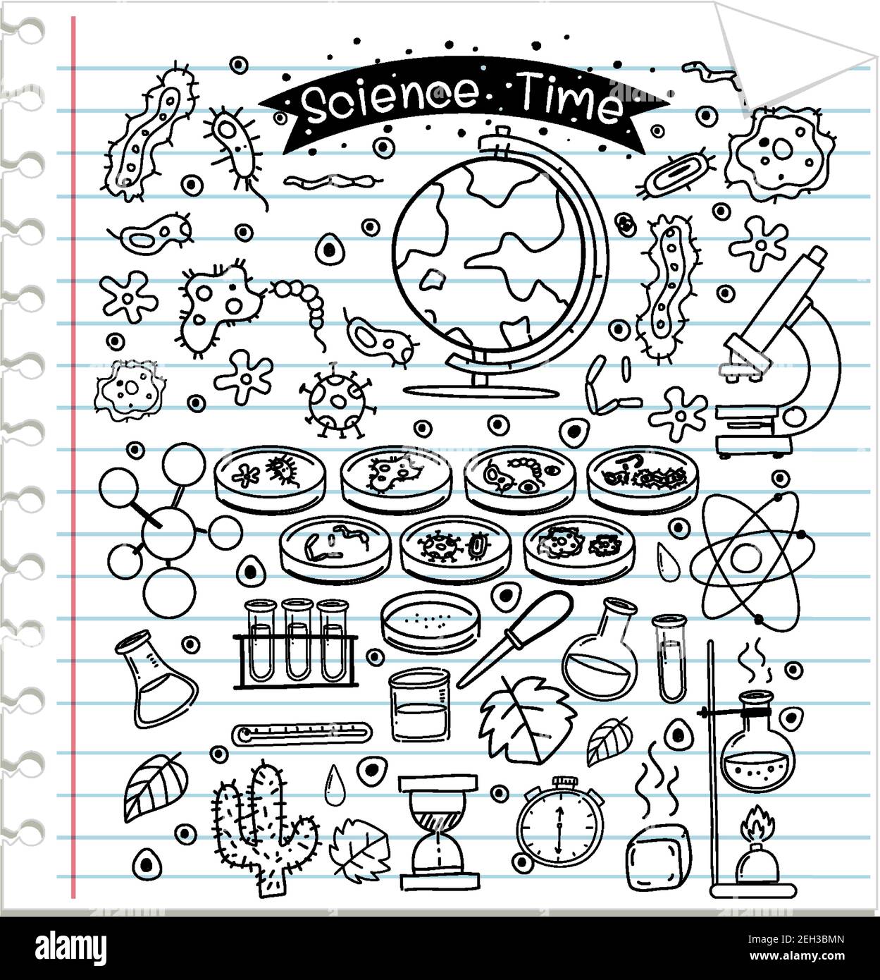 Science element in doodle or sketch style isolated on notebook ...