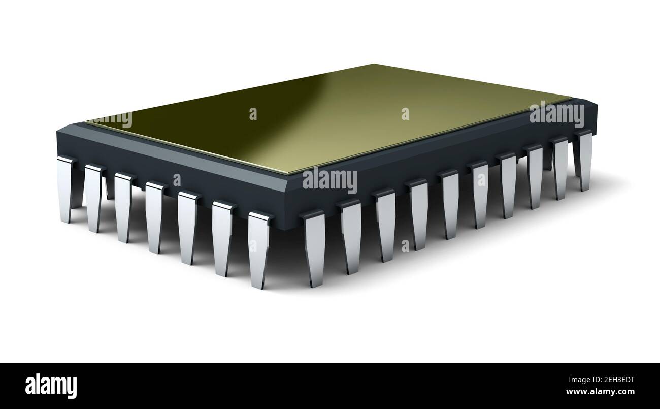 Microchip isolated on white background 3d render Stock Photo - Alamy