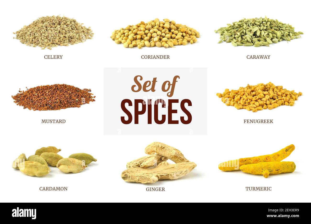 Set of spices isolated on white background Stock Photo - Alamy