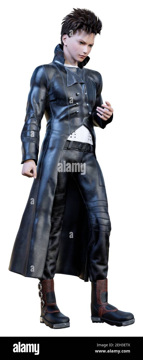 3D rendering of a male teenager boy wearing gothic style clothing ...