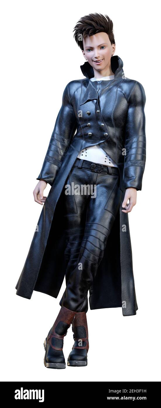 3D rendering of a male teenager boy wearing gothic style clothing ...