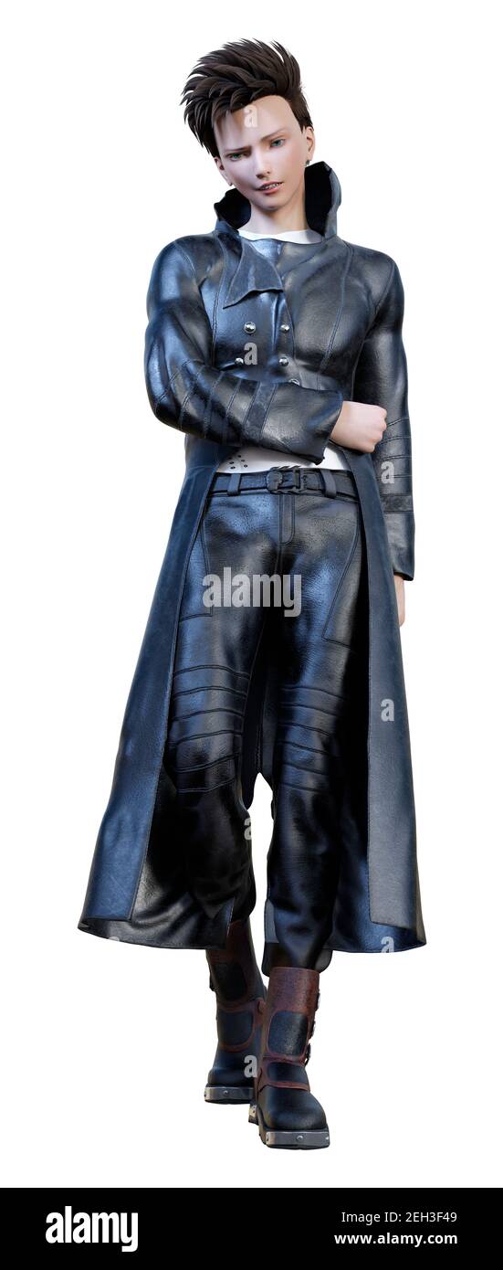 3D rendering of a male teenager boy wearing gothic style clothing ...