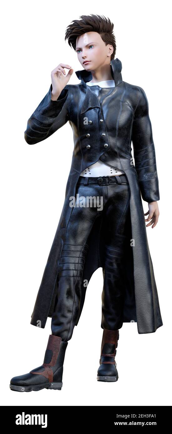 3D rendering of a male teenager boy wearing gothic style clothing ...