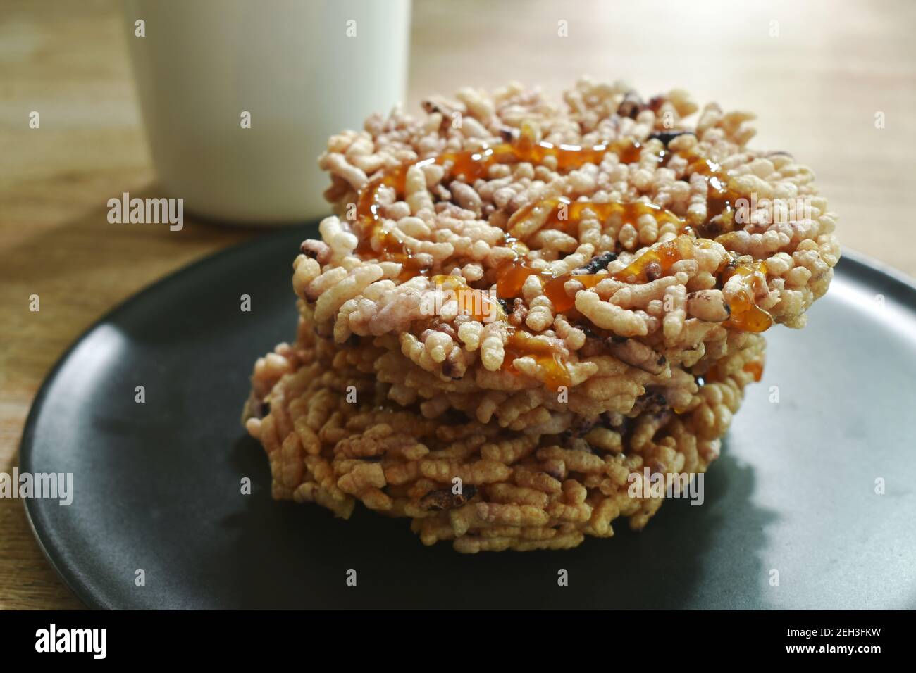Thai sweet crispy rice cracker with sugar cane baking watermelon juice ...