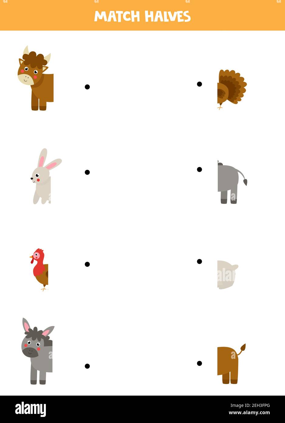 Match halves of cute farm animals. Logical game for kids Stock Vector ...