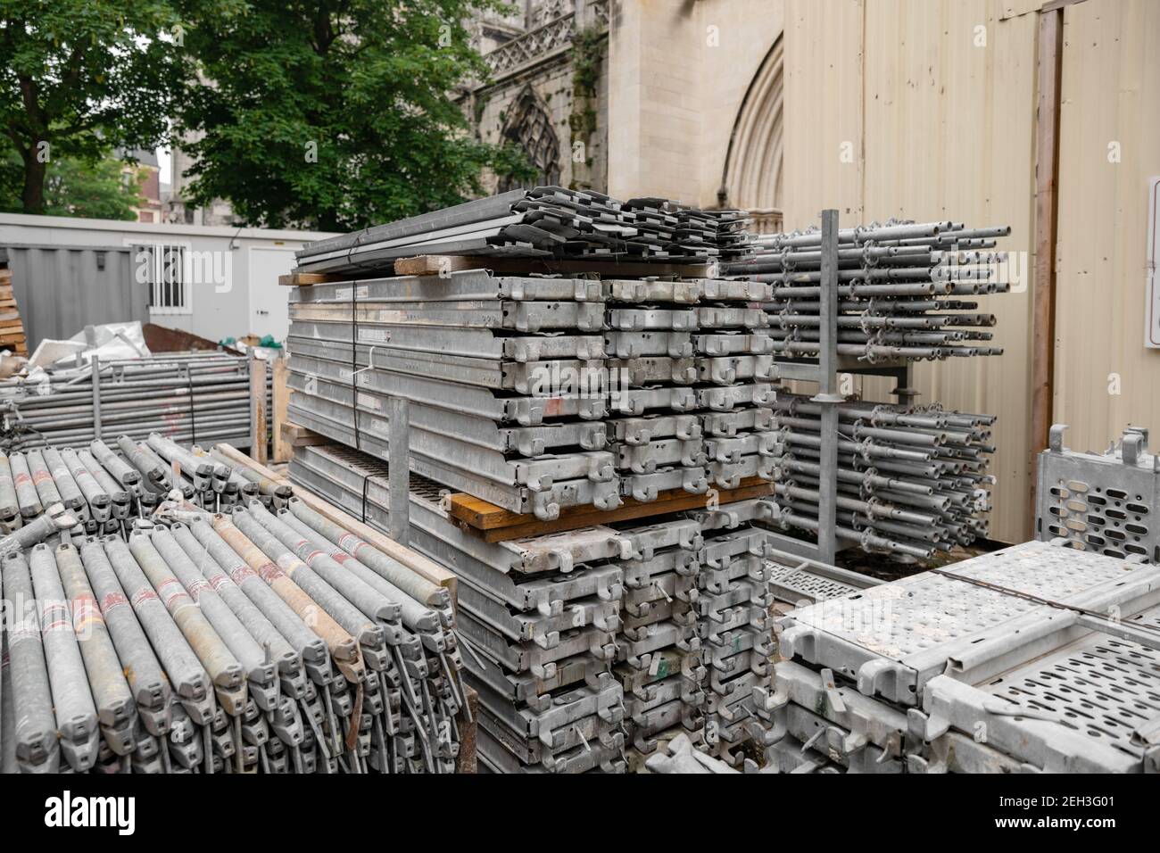 Metal scaffolding for church renovation Restoring old cathedral Stock ...