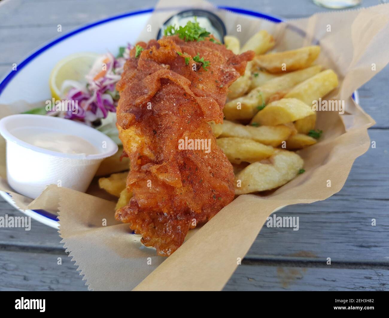 Homemade fish & french fries and sauce Stock Photo - Alamy