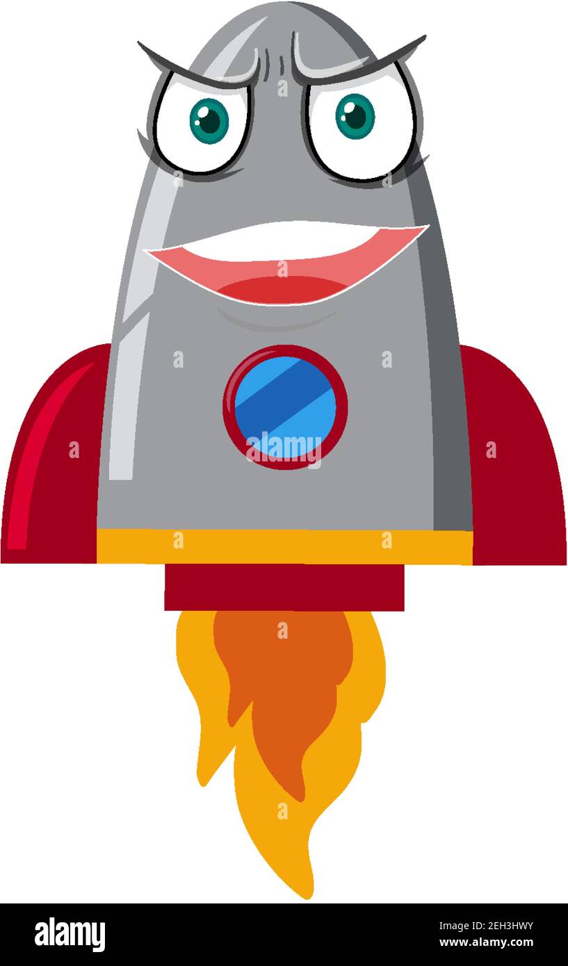 Rocketship cartoon with angry face on white background illustration ...
