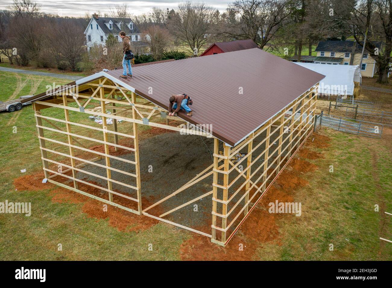 Pole Barn construction on farm in Harford County Maryland Stock Photo ...
