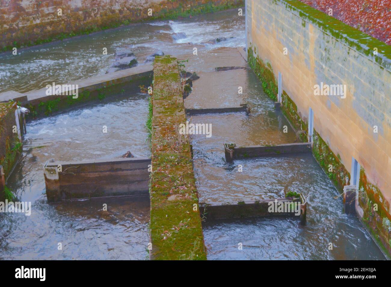 Fish ladder in Valkenburg, the Netherlands. Stairs for fish to overcome ...