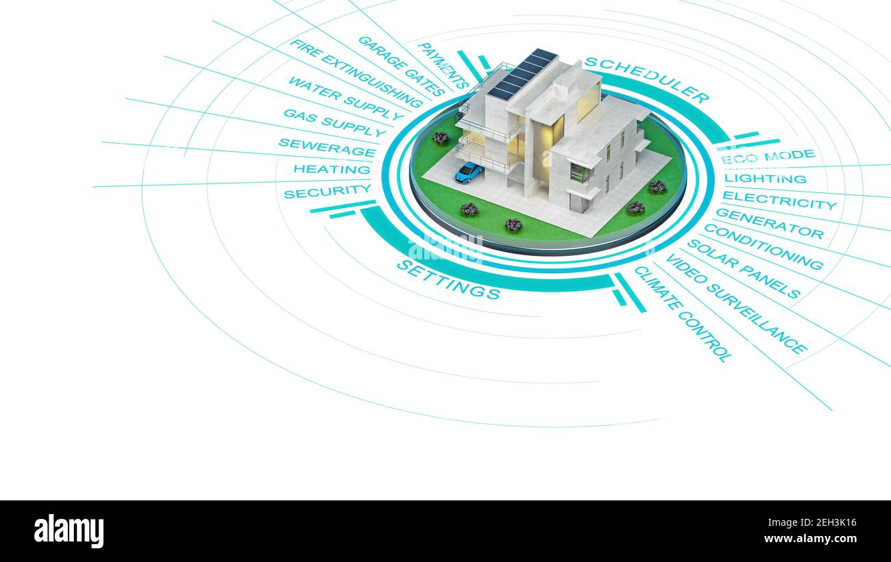 modern smart house with infographics communications with copy space. 3d ...