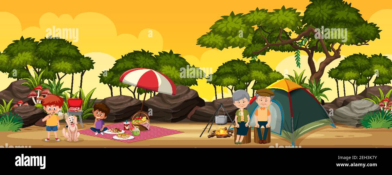 Family camping in the forest illustration Stock Vector Image & Art - Alamy