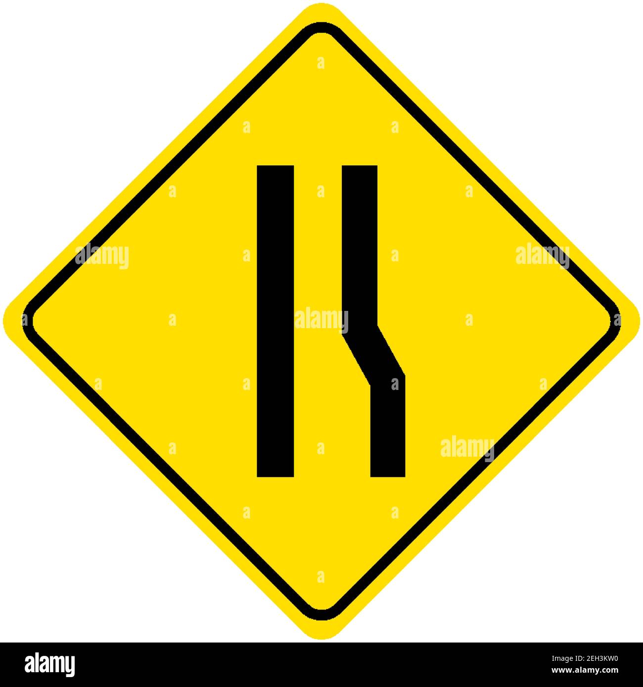 Warning sign for a road narrowing on the right illustration Stock ...