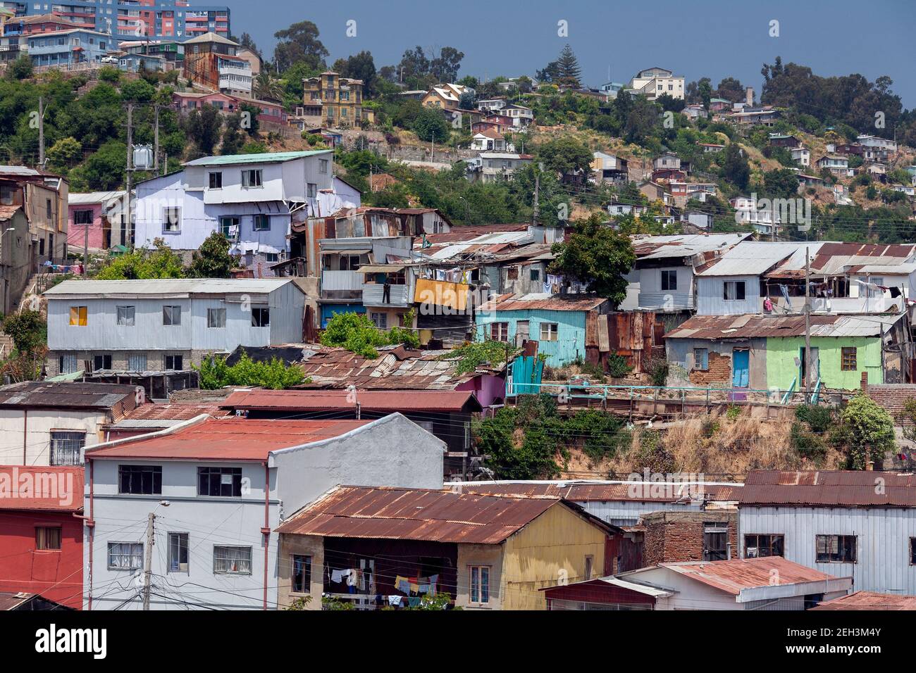 Slum housing in the city of Valparaiso, a major city, seaport and naval ...