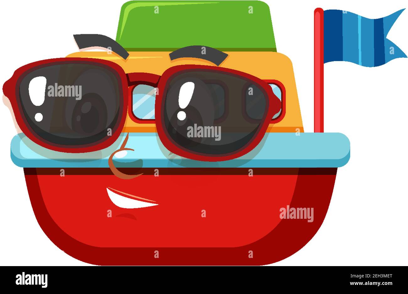 Boat toy cartoon character with facial expression illustration Stock ...