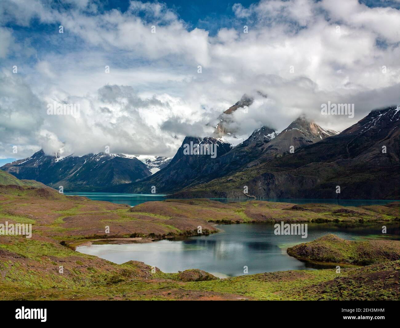 The lakes and mountains of Torres Del Paine National Park in Patagonia ...