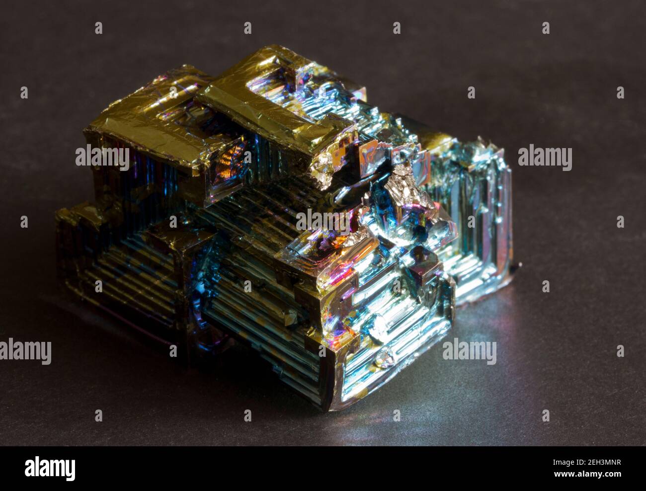 The distinctive stair-stepped crystals of metallic Bismuth. The ...