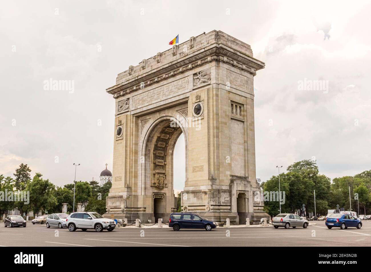 Triumphal arch marking independence in the centre of Bucharest, Romania ...