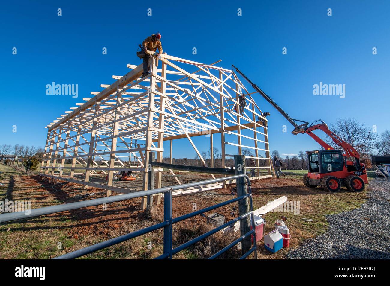 Pole Barn construction on farm in Harford County Maryland Stock Photo ...