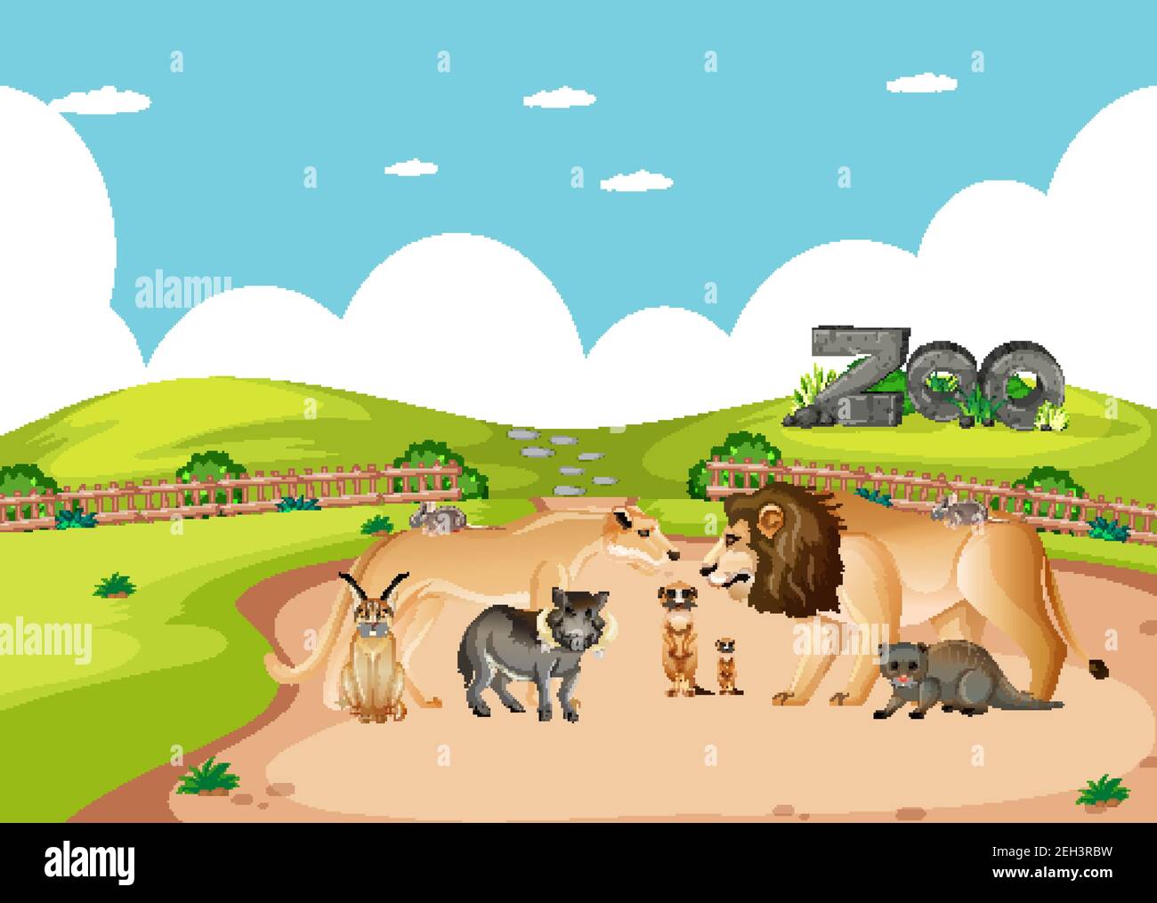 Group of wild african animal in the zoo scene illustration Stock Vector ...