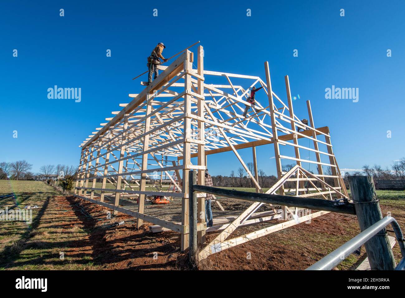 Pole Barn construction on farm in Harford County Maryland Stock Photo ...