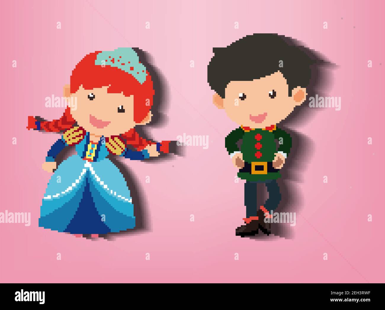 Little princess and guard cartoon character on pink background ...