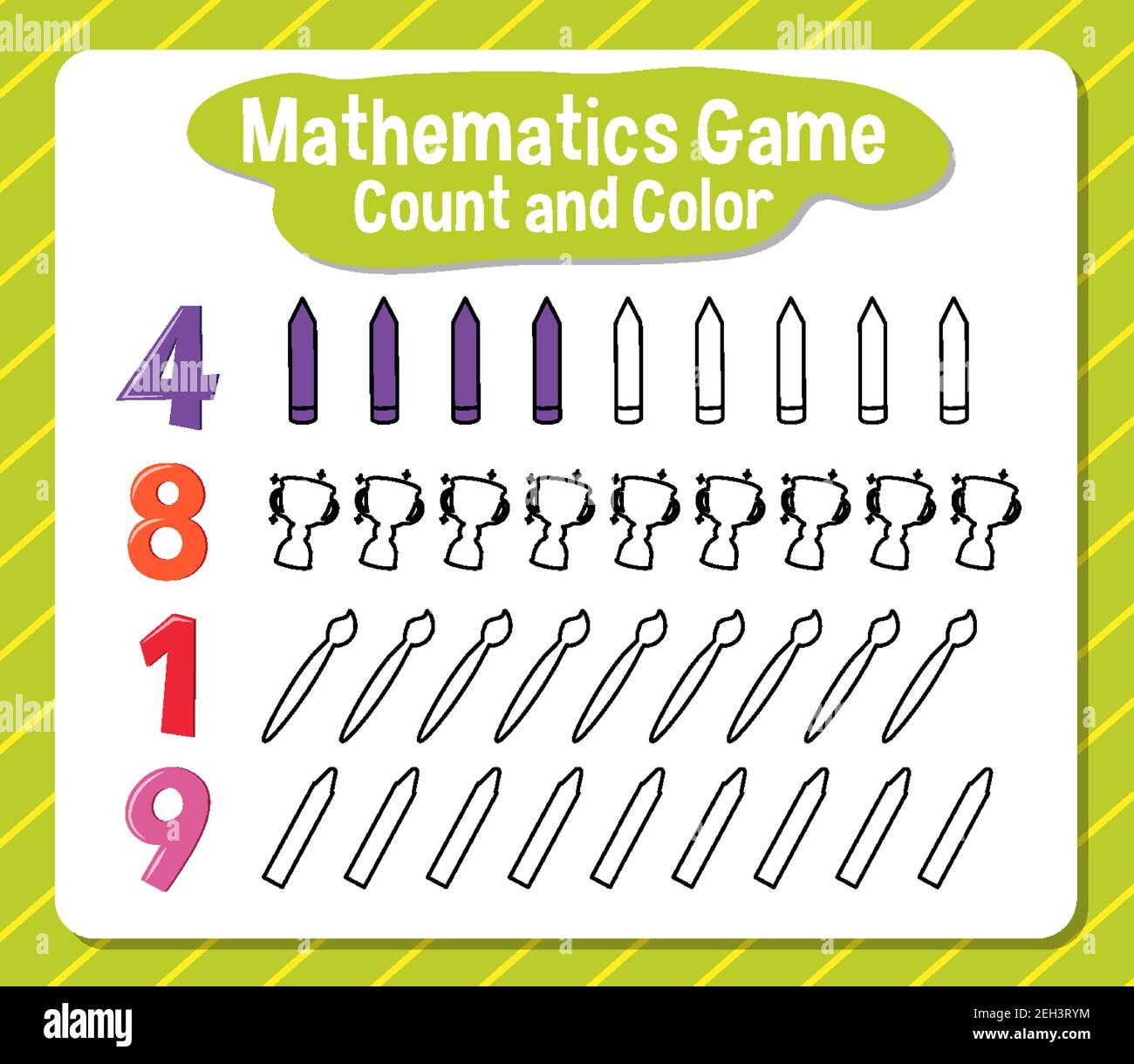 Mathematics game count and color worksheet for student illustration ...