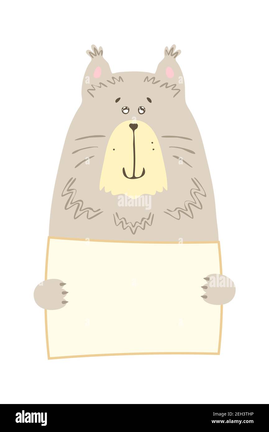 Cute cartoon cat animal holding tag sign with copy space. set greeting ...