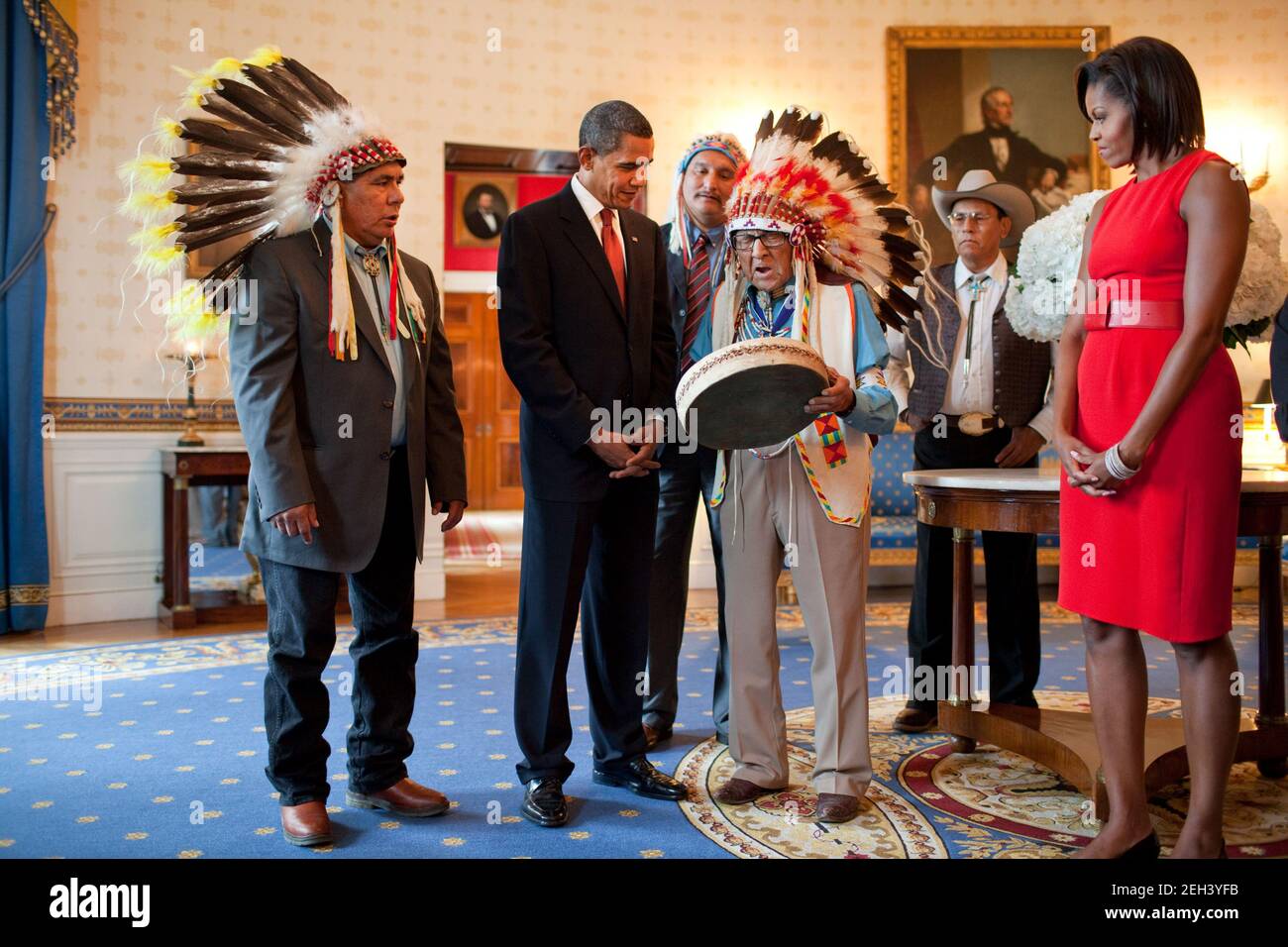 Presidential Medal of Freedom recipient Joseph Medicine Crow shows a ...
