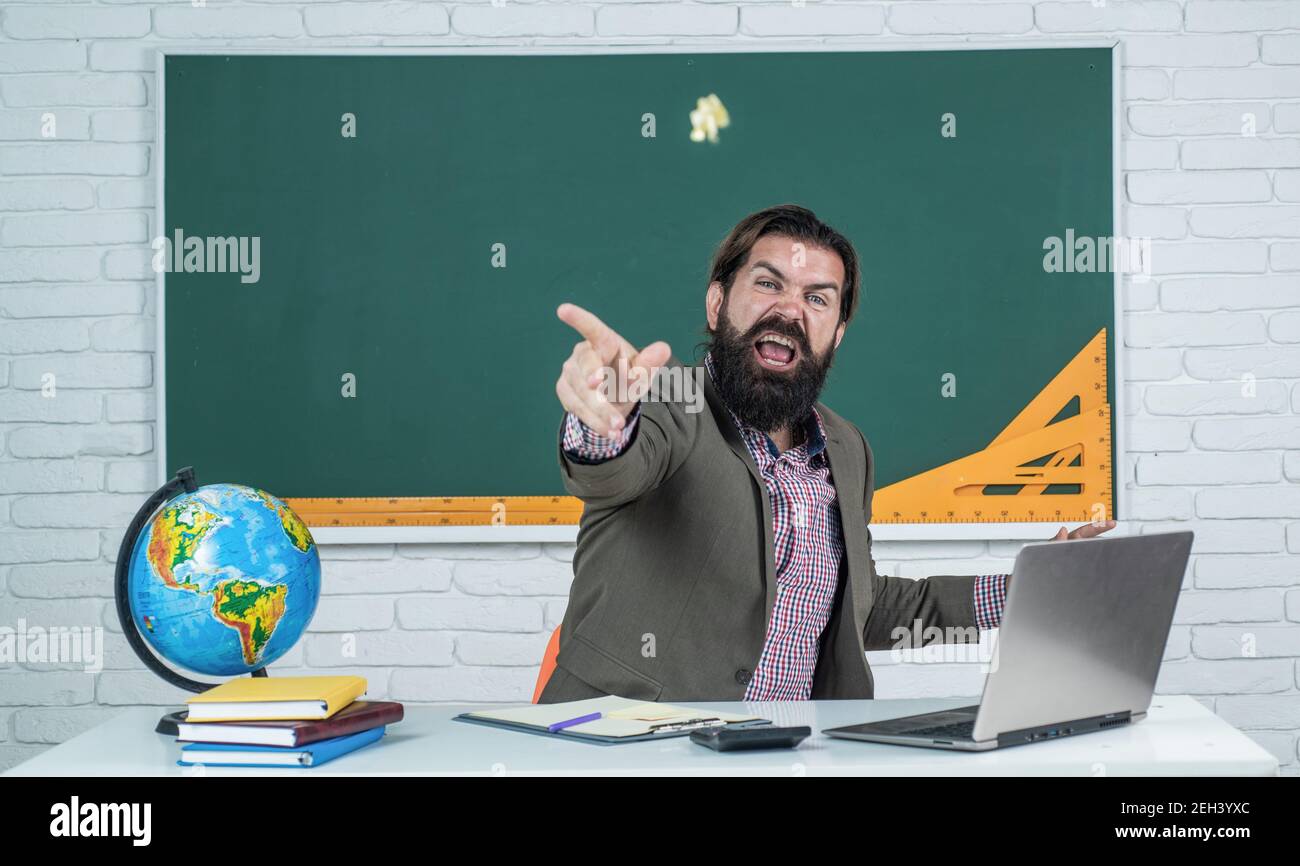 pure anger. angry mature teacher throwing paper. brutal bearded man ...