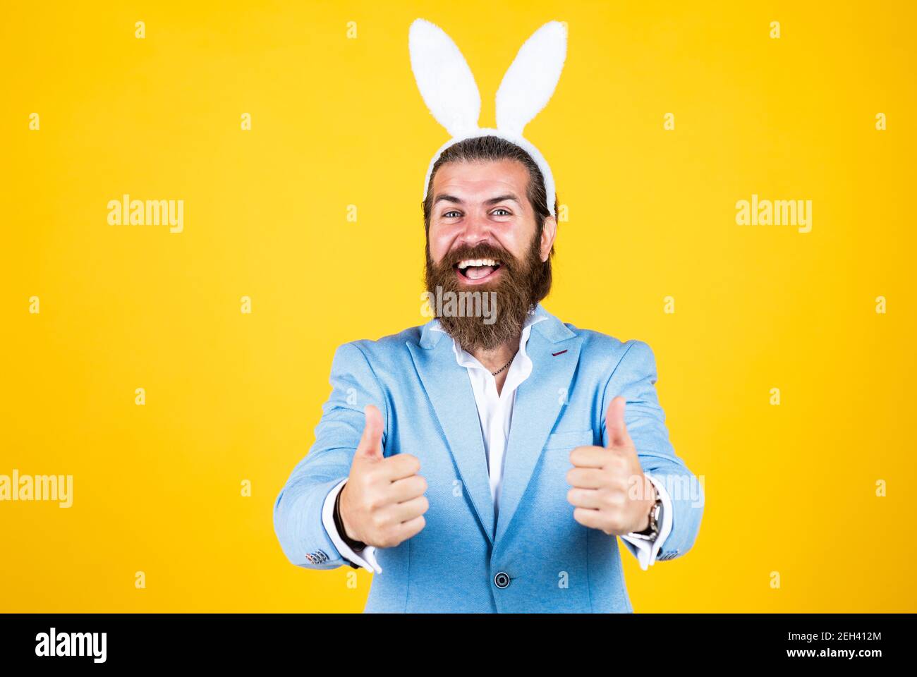 Getting ready for this. celebrating easter in springtime. funny man in ...