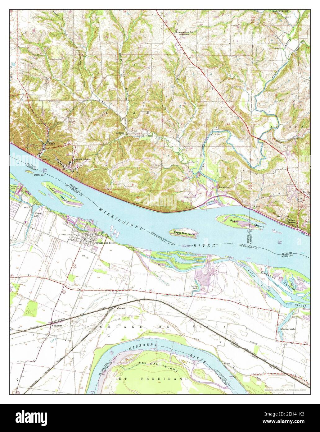 Elsah, Illinois, map 1954, 1:24000, United States of America by ...