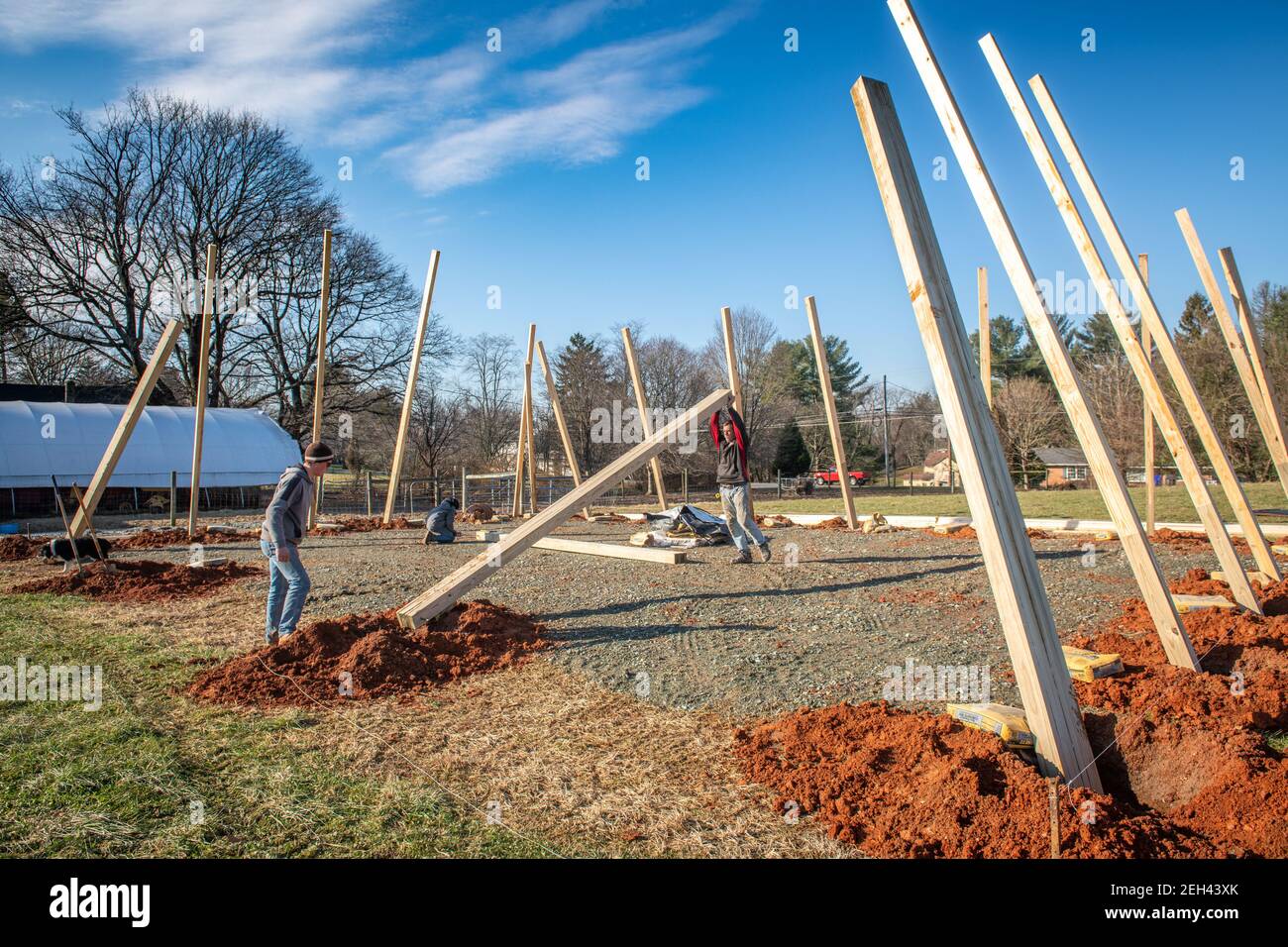 Pole Barn construction on farm in Harford County Maryland Stock Photo ...